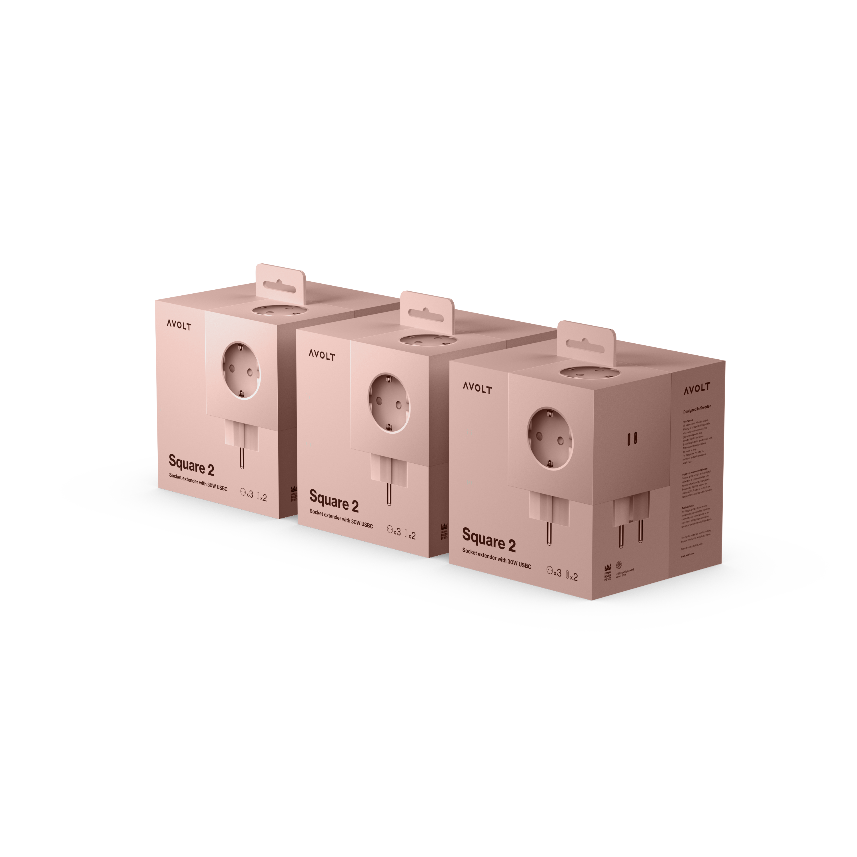 Square 2 | 3-Pack Old Pink USB-C – AVOLT