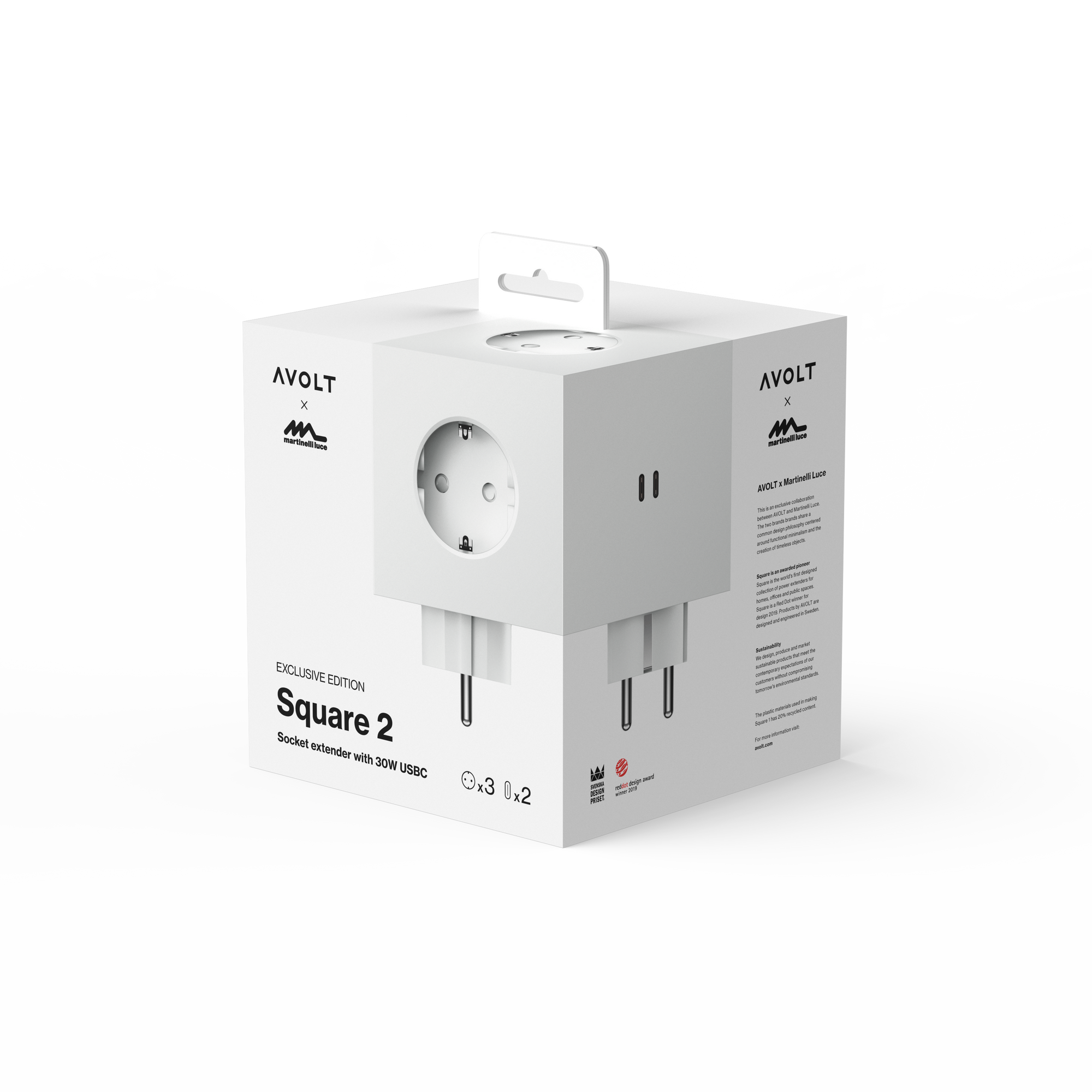 AVOLT x Martinelli Luce - Square 2 - Opal White / USB-C (30W)