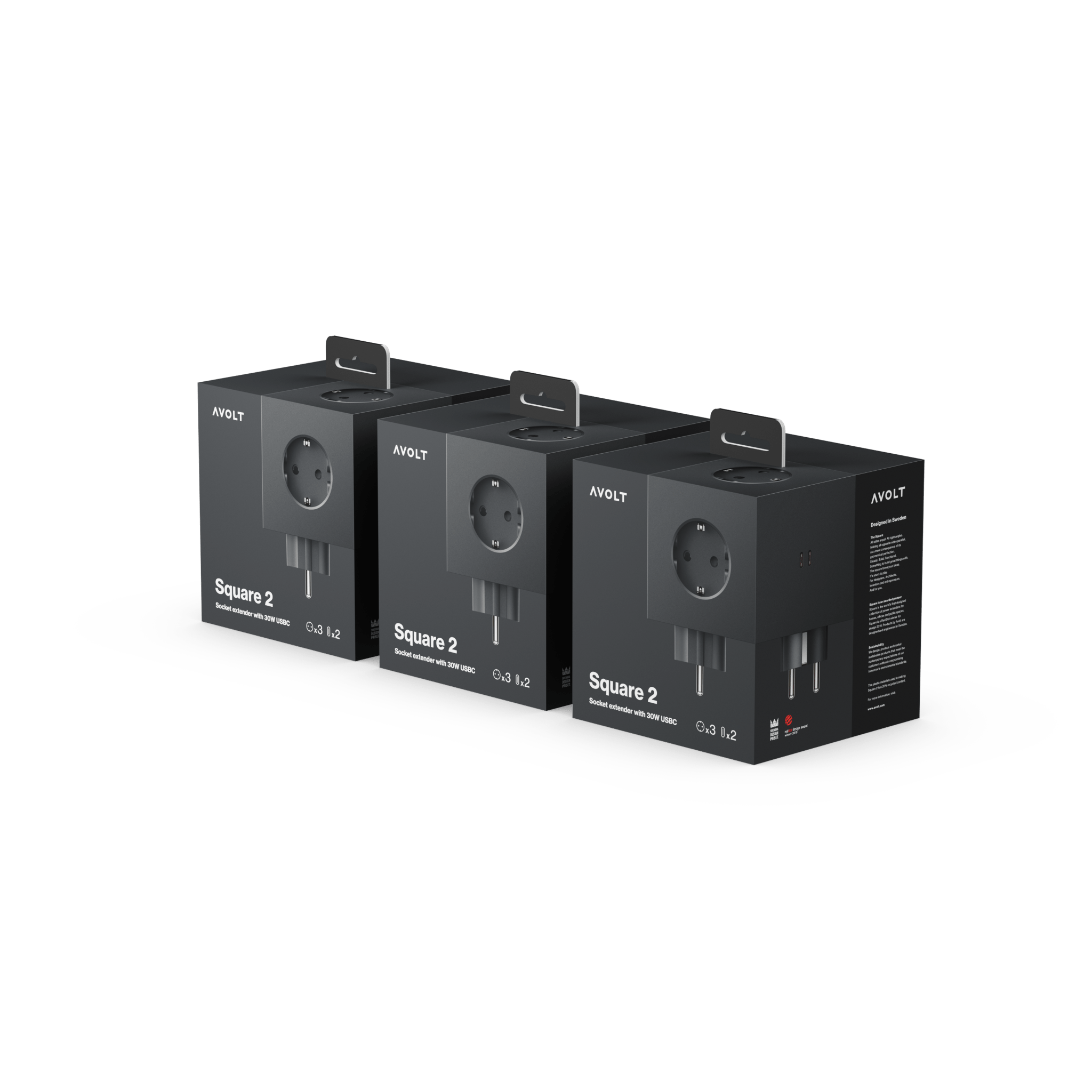 Square 2 | 3-Pack Stockholm Black USB-C – AVOLT