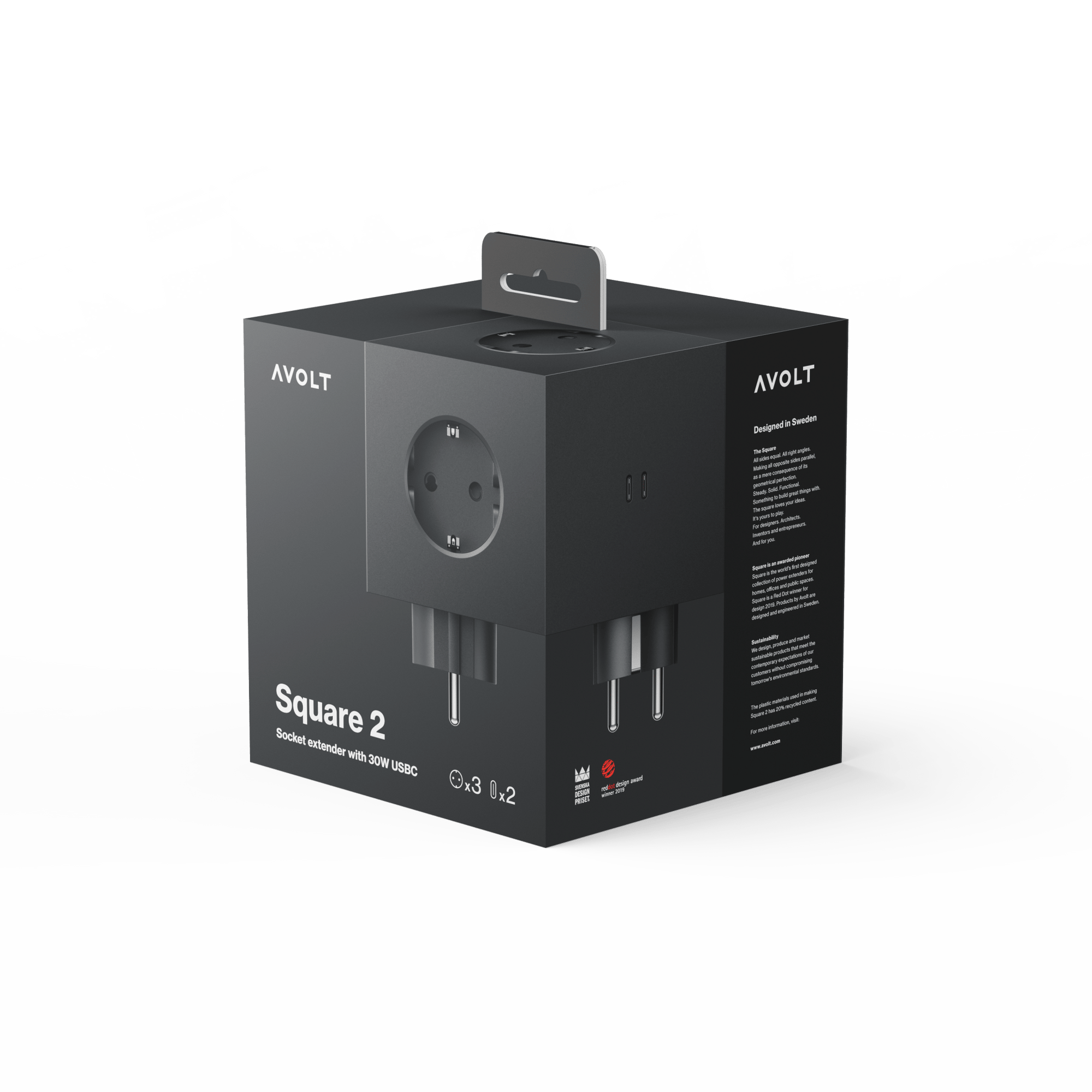 Square 2 - Stockholm Black / USB-C (30W) – AVOLT